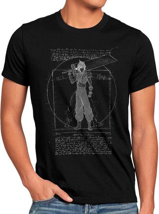 style3 Vitruvian Cloud Strife Herren T-Shirt Anime Cloud Choco-BO Sephiroth Vinci, Gr&ouml;&szlig;e:XL, Farbe:Schwarz