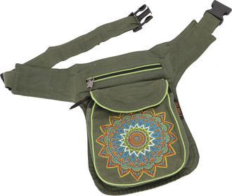 Guru Shop Stoff Sidebag & H&uuml;fttasche Mandala, Goa G&uuml;rteltasche, Bauchtasche aus Nepal - Olivgr&uuml;n, Unisex - Erwachsene, Baumwolle, 28x20x3 cm