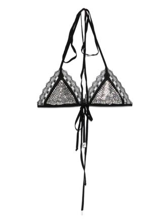 The Attico haut de bikini à détails de strass - Noir
