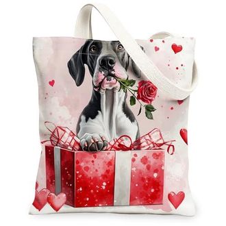 Generic Sac fourre-tout en toile motif dogue allemand pour le shopping 33 x 38 cm, cadeau amusant pour la Saint-Valentin, sac d&eacute;picerie r&eacute;utilisable pour femm