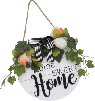 Artibetter K&uuml;nstlicher T&uuml;rkranz Wei&szlig; Dekorativer Haushalts willkommensschild Wandh&auml;ngender Simulierter Blumenkranz f&uuml;r Haust&uuml;r Langlebige Kunststoff Holz Materia