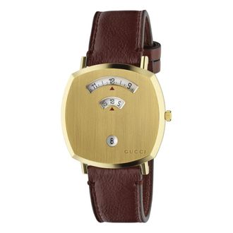 Gucci Ya157411 - Grip Gelbgold Pvd- 3 Fenster- die Stunde- Minute & Datum anzeigen- bordeaux Lederarmband - - Accessories - Damen - Gelb - ONE SIZE