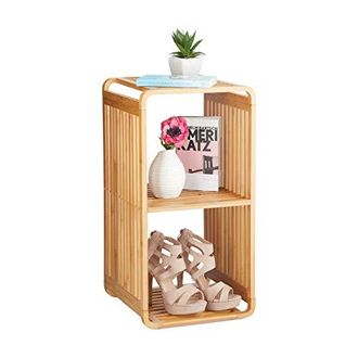 Relaxdays 3 Ablagen, Natur Regal, abgerundetes Standregal, schmales Badregal, quadratisch, HBT: 64,7x33x33 cm