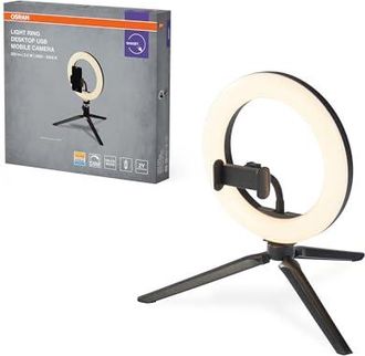 Osram LINEAR mobile LED-Ringleuchte für den Schreibtisch in Schwarz aus Kunststoff (PC), IP20-Schutz, für Online-Meetings
