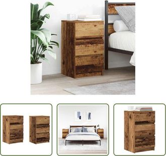 vidaXL Nachttisch mit 3 Schubladen - Nachttische mit 3 Schubladen 2 Stk. Altholz-Optik 39x35x65 cm
