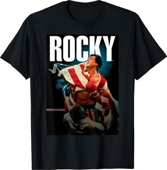 Rocky T-Shirt mit American Flag Motiv, Klassische Passform, Halbarm, Unisex, Schwarz, S