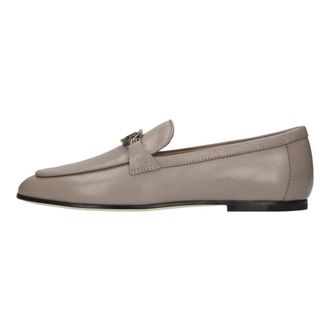 Tod's Femme, Chaussures, Gris, Taille: 36 EU Logo Plaque Leather Mocassins