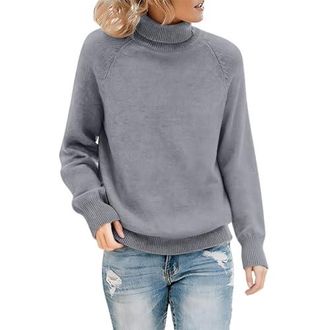 Generic Pull pour femme en tricot ample &agrave; manches longues tendance de couleur unie - Pull confortable &agrave; col roul&eacute; - Pull chaud d&eacute;contract&eacute; pour femme pour lau