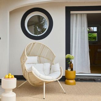 Sweeek Fauteuil oeuf de jardin acier et r&eacute;sine beige - Salenza