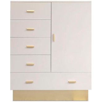 Menzzo Buffet haut moderne 5 tiroirs et 1 porte Nestor Taupe clair et Or