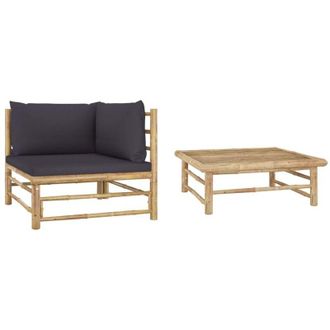 vidaXL 2-tlg. Garten-Lounge-Set mit Dunkelgrauen Kissen Bambus - Vidaxl