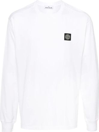 Stone Island Homme, Sweatshirts et sweats &agrave; capuche, Blanc, Taille: XS T-shirt &agrave; Manches Longues et Col Rond avec Logo