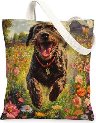 Generic Sac fourre-tout en toile &agrave; poil dur allemand pour le shopping, 33 x 38 cm, sac d&eacute;picerie r&eacute;utilisable pour femme, motif animal de compagnie, plage, es