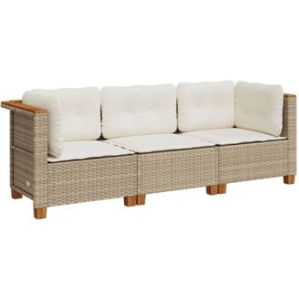 vidaXL Vidaxl - Gartensofa mit Kissen 3-Sitzer Beige Poly Rattan