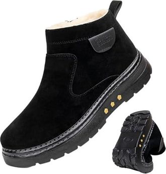 Generic Bottines dhiver pour homme, doubl&eacute;es en polaire et &eacute;paisses, chaussures de marche d&eacute;contract&eacute;es &agrave; bout rond avec fermeture &eacute;clair lat&eacute;rale, Noir, 38.5