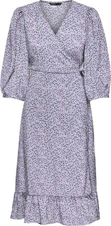 Only Damen ONLOLIVIA 3/4 WRAP Dress WVN NOOS Midi Kleid, Chinese Violet/AOP:Nanna Flower, S