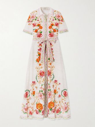 Mary Katrantzou Como Midi-hemdblusenkleid Aus Baumwollpopeline Mit Blumenprint Und Bindeg&uuml;rtel - Pink