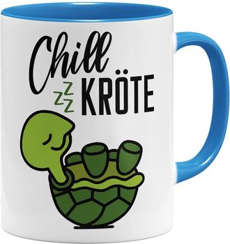 OM3 witzige Tasse mit Spruch - Faule Chill Kröte Schildkröte - Keramik Becher - 11oz 325ml - Beidseitig Bedruckt - Hellblau