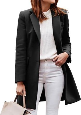 Generic Womens Pea Coats Winter Wool Blend Long Winter Coats Single Breasted Trench Coat Casual Classic Fall Outwear Black X Large