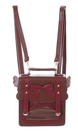 Kawaii-Story LB-6090-2 Sac &agrave; dos 2 en 1 avec noeud marron pastel Japon JK Style gothique 22 x 20 x 7 cm Pour femme PU, marron