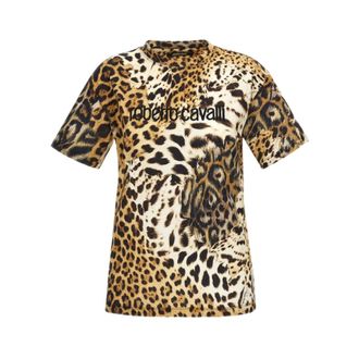 Roberto Cavalli Baumwoll-T-Shirt mit Leopardenmuster - - Tops - Damen - Braun - S