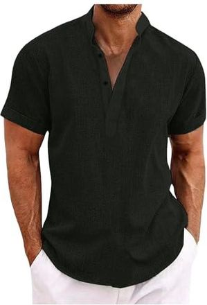 Generic T-Shirts à Manches Courtes Homme Slim- Chemise Col Mao Ete Décontractée Couleur Unie Chic Haut Classiques Ample Comfortable Simple Top Tous Les Jours 