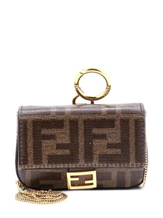 Fendi Chain Baguette Charm Bag Zucca Coated Canvas Nano crossbody bag - Marron