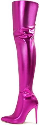 Generic Bottes Femme Métalliques Cuissardes Bout Pointu Talons Aiguilles Hauts Tige Cuir PU Fermeture Éclair Confortables Soirée Club Mode,Rose Red,46.5 EU