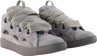 Lanvin Mens Curb Monocolor Sneakers - Lanvin Leather Grey Calfskin Shoes