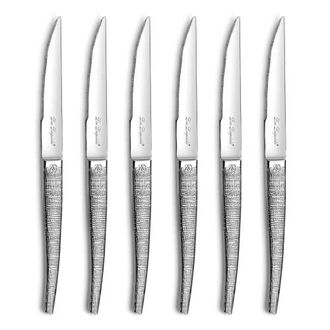 Lou Laguiole Set de 6 couteaux steak - Jet - Acier inoxydable 18/0, Finition Textil - Longueur 224 mm