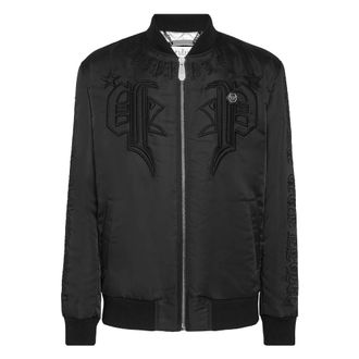 Philipp Plein Homme, Vestes, Noir, Taille: S Satin Bomber Gothic Banner