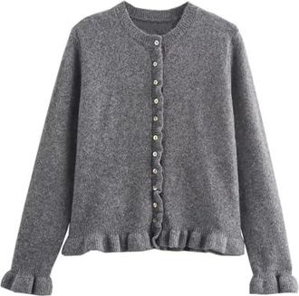 Generic Pull pour femme, veste tricot&eacute;e de couleur unie avec bordure, design superpos&eacute;, manches longues, ouvert sur le devant, tricot d&eacute;contract&eacute; pour lautomn