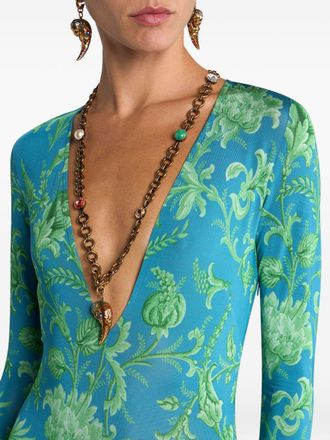 Etro Womens Dress With Floral Print Blue Viscose