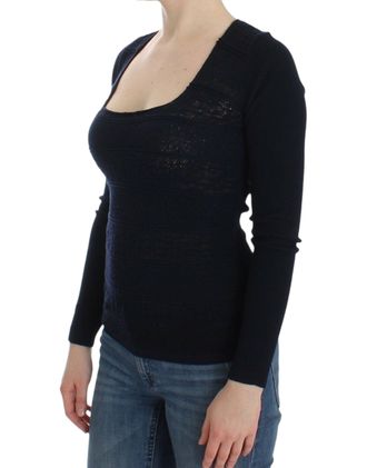Ermanno Scervino Womens Blue Knitted Wool Stretch Sweater Top
