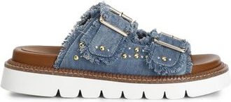 Caf&egrave;noir Pantoufle En Denim &Agrave; Double Boucle, Pour Femme, Couleur Bleu, Taille 41