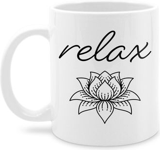 Shirtracer Tasse Tassen 325ml - Statement - Relax Lotusblüte - 325 ml - Weiß - kaffetassen sprüche statements lotus kaffeetasse statement-tasse mit