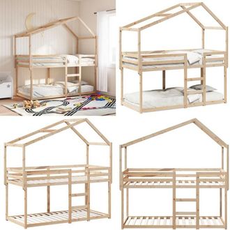 vidaXL Etagenbett mit Dach 75x190 cm Massivholz Kiefer - Kinderbett - Holzbett - Kiefernholzbett - Etagenbett - Hochbett - Home & Living