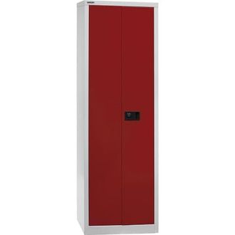 Bisley Fl&uuml;gelt&uuml;renschrank Universal, 4 Fachb&ouml;den, 5 OH, B 600 mm, Metall, 506 Korpus Lichtgrau, Fronten Kardinalrot, 40 x 60 x 195 cm