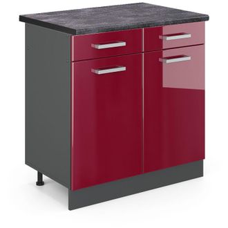 Vicco K&uuml;chenunterschrank R-Line, Bordeaux Hochglanz, 80 cm, ap Anthrazit