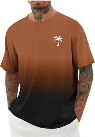 Generic Chemise à manches courtes pour homme - Imprimé dégradé - Col rond - Manches courtes - Athlétique - Été - Plage - Haut basique, café, 3XL
