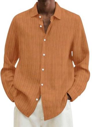 Generic Chemises daffaires pour homme, chemise habill&eacute;e &agrave; col &agrave; revers, chemises &agrave; manches longues, couleur unie, chemise ray&eacute;e verticale, coupe ample, haut f