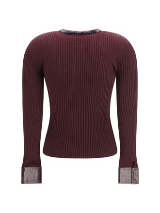 Courr&egrave;ges Womens Cardigan With Vinyl Details, Burgundy Viscose Sweater