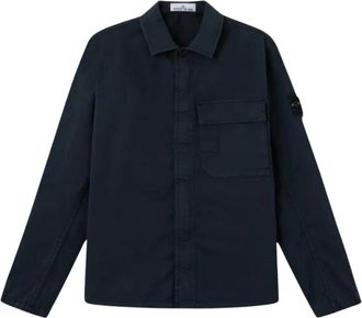 Stone Island Homme, Vestes, Bleu, Taille: XL Surchemise en serg&eacute; de coton stretch