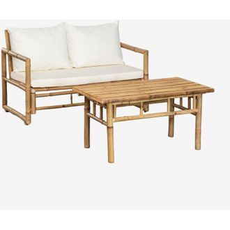 Sklum Sklum - Gartenset mit 2-Sitzer-Sofa und Couchtisch 90x50 cm aus Bambus Livayna Bambus