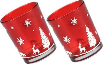 Cabilock Weihnachts Kerzenbecher Glas 2 St&uuml;ck Rot Selbstgemacht Kerzenhalter F&uuml;r Teelichter Und Votivkerzen Zimmerdeko Romantische Beleuchtung