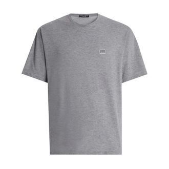 Dolce & Gabbana T-Shirt mit Logo-Applikation aus Baumwoll-Piqu&eacute; - - Tops - Herren - Grau - 2XL
