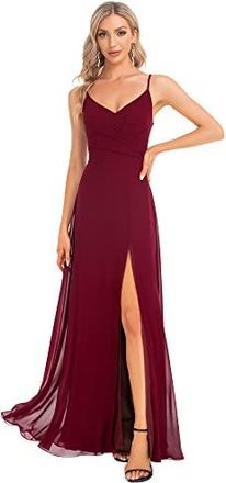 Ever-pretty Robe Bal de Promo Longue Fendue Col V Mousseline &agrave; Bretelles A Line Chic Bordeaux 44