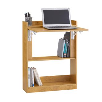 SoBuy Klappbarer Schreibtisch Computertisch mit Ablagen Kleiner Schreibtisch Arbeitstisch B&uuml;rotisch Klapptisch f&uuml;r Homeoffice Wandtisch Laptoptisch Natur 64