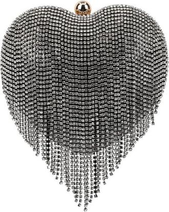 Garneck Paquet de Soir&eacute;e Femme Noir Orn&eacute; de Cristaux Pochette &Eacute;l&eacute;gante de Coeur Taille Moyenne pour Banquet Mariage et F&ecirc;te Accessoire Chic pour Tenue de Soir