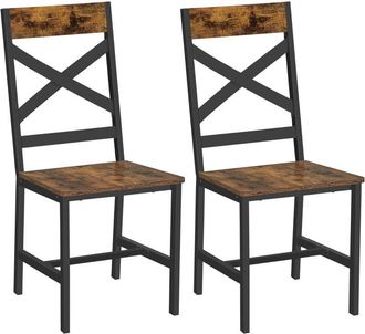 Songmics Chaises de Salle &agrave; Manger, Lot de 2, Si&egrave;ges de Cuisine, Cadre en Acier, Ergonomique, Style Industriel, pour Salon, Cuisine, Marron Rustique et Noir